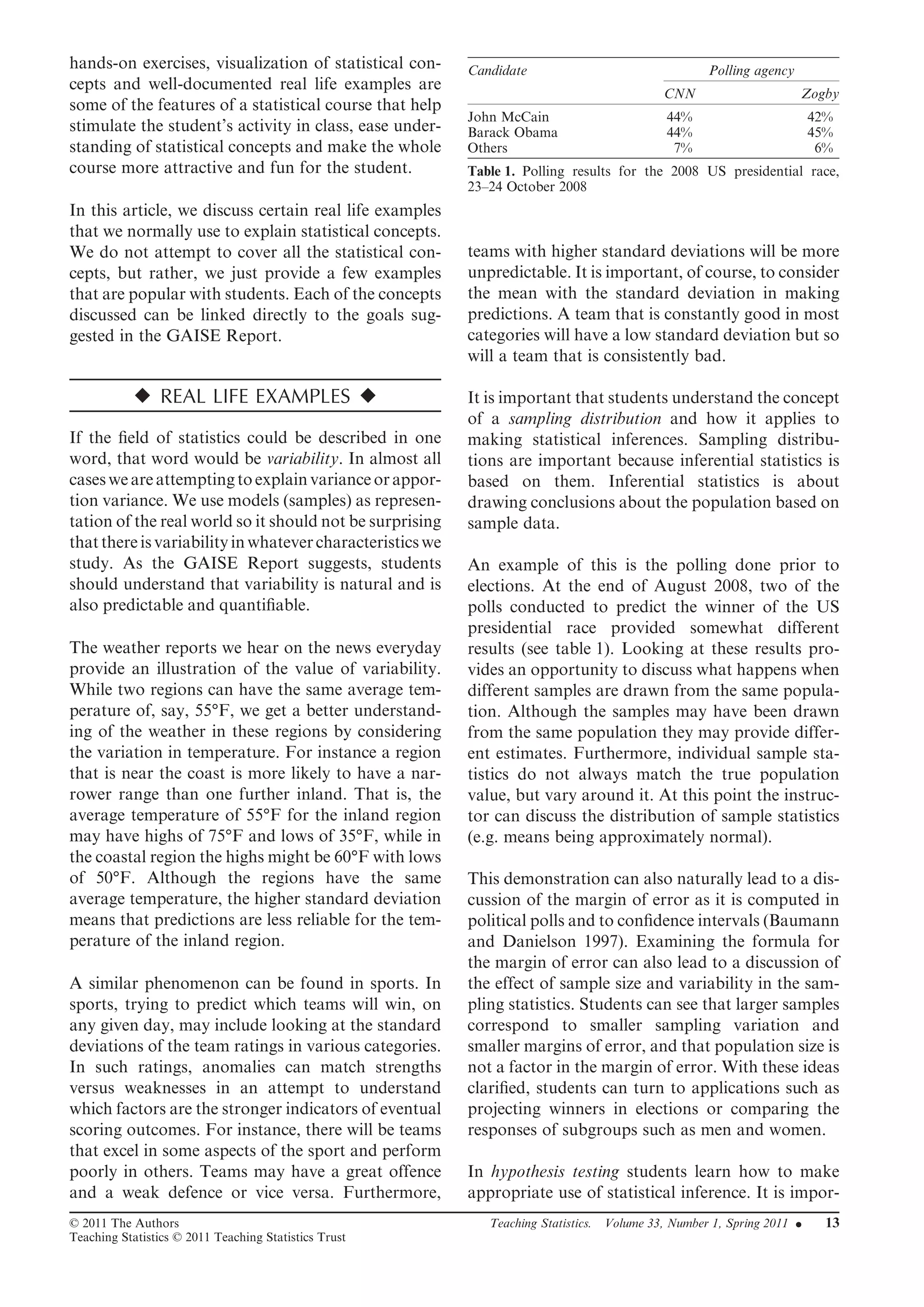 Using Real Life Examples To Teach Abstract Statistical Concepts Pdf