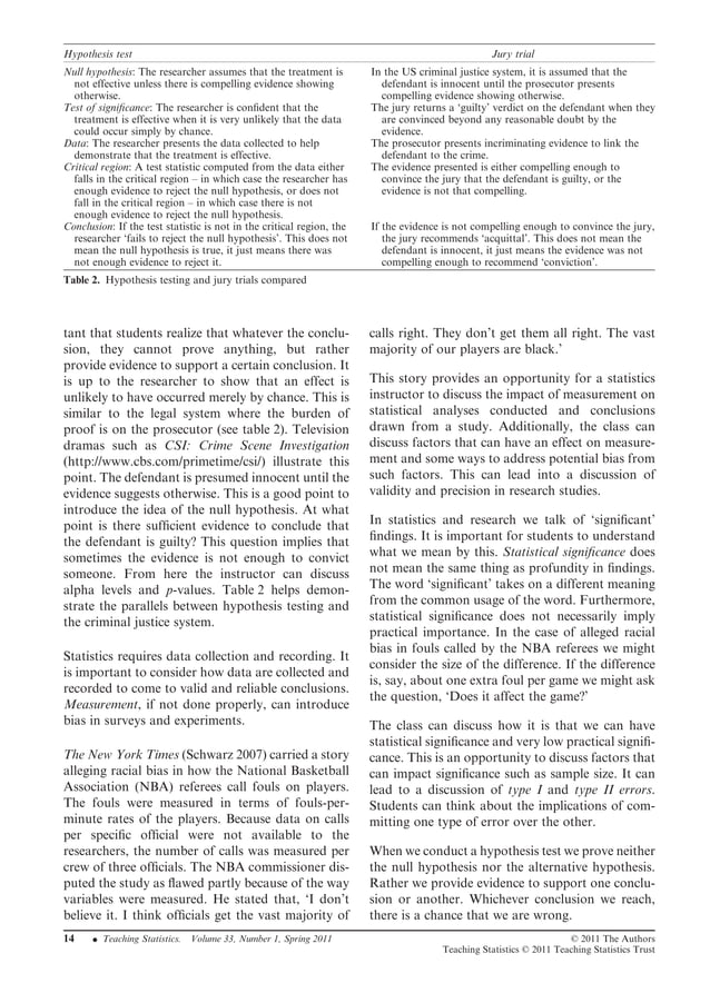 Using Real Life Examples to Teach Abstract Statistical Concepts | PDF