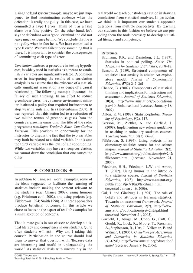 Using Real Life Examples to Teach Abstract Statistical Concepts | PDF