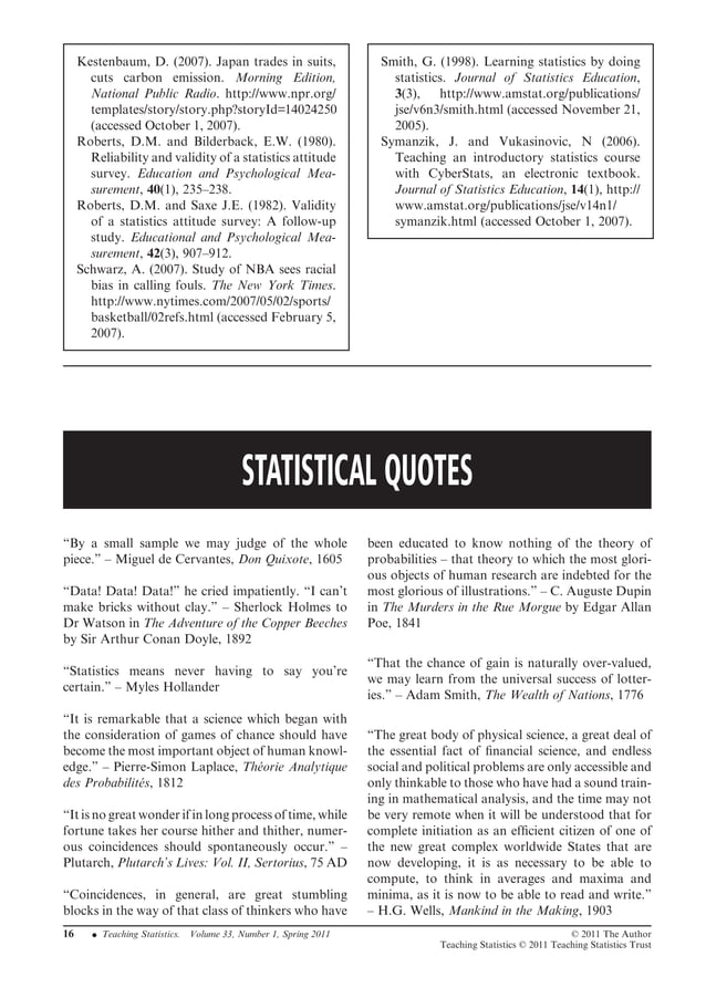 Using Real Life Examples to Teach Abstract Statistical Concepts | PDF