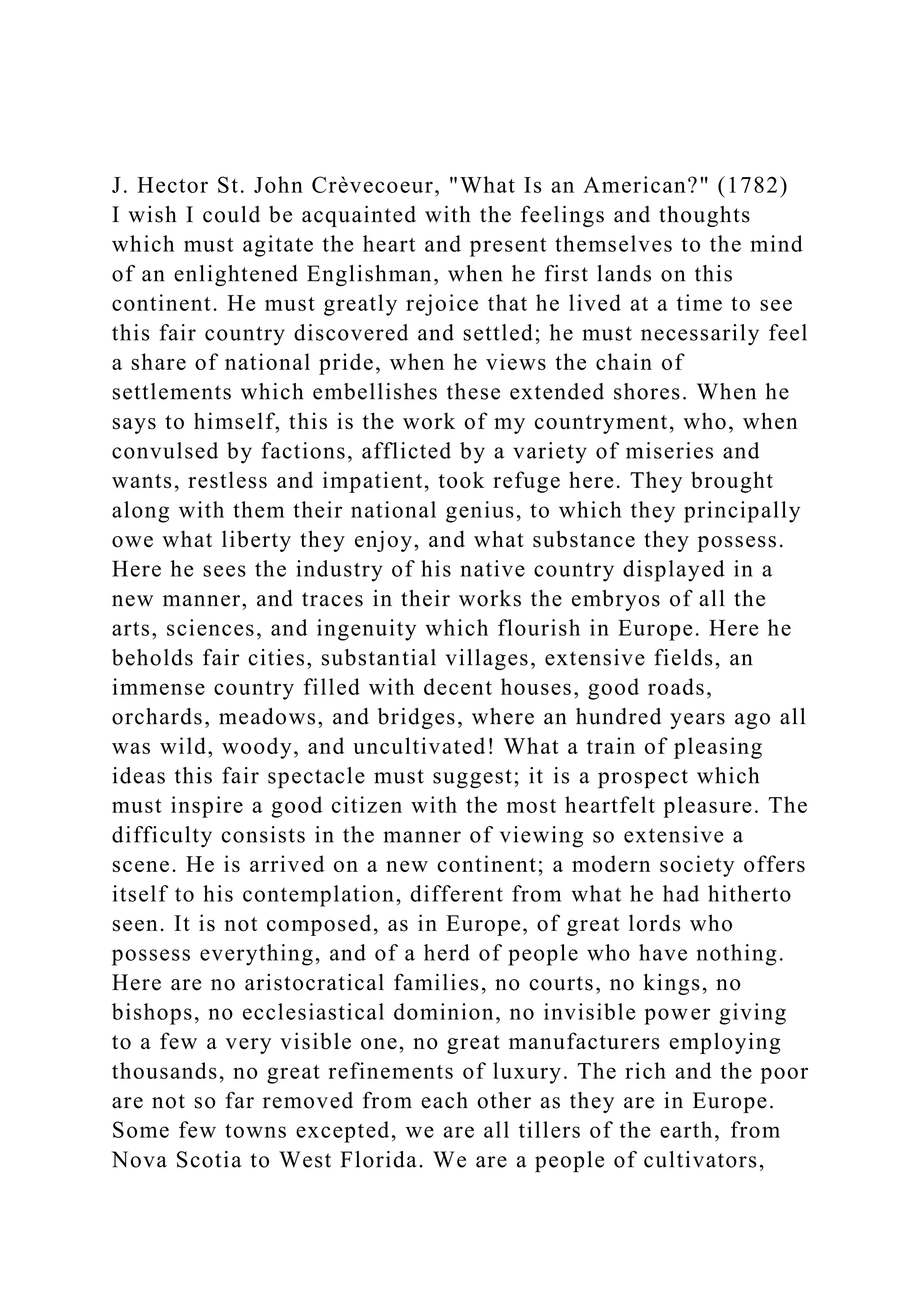 J. Hector St. John Crèvecoeur, What Is an American (1782)I wi.docx