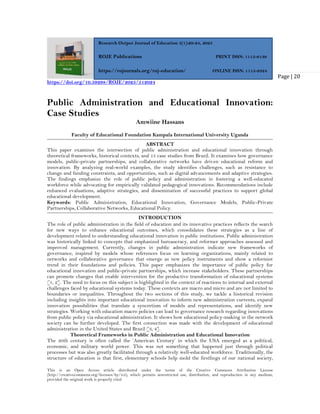 Public Administration and Educational Innovation: Case Studies (www.kiu.ac.ug) | PDF
