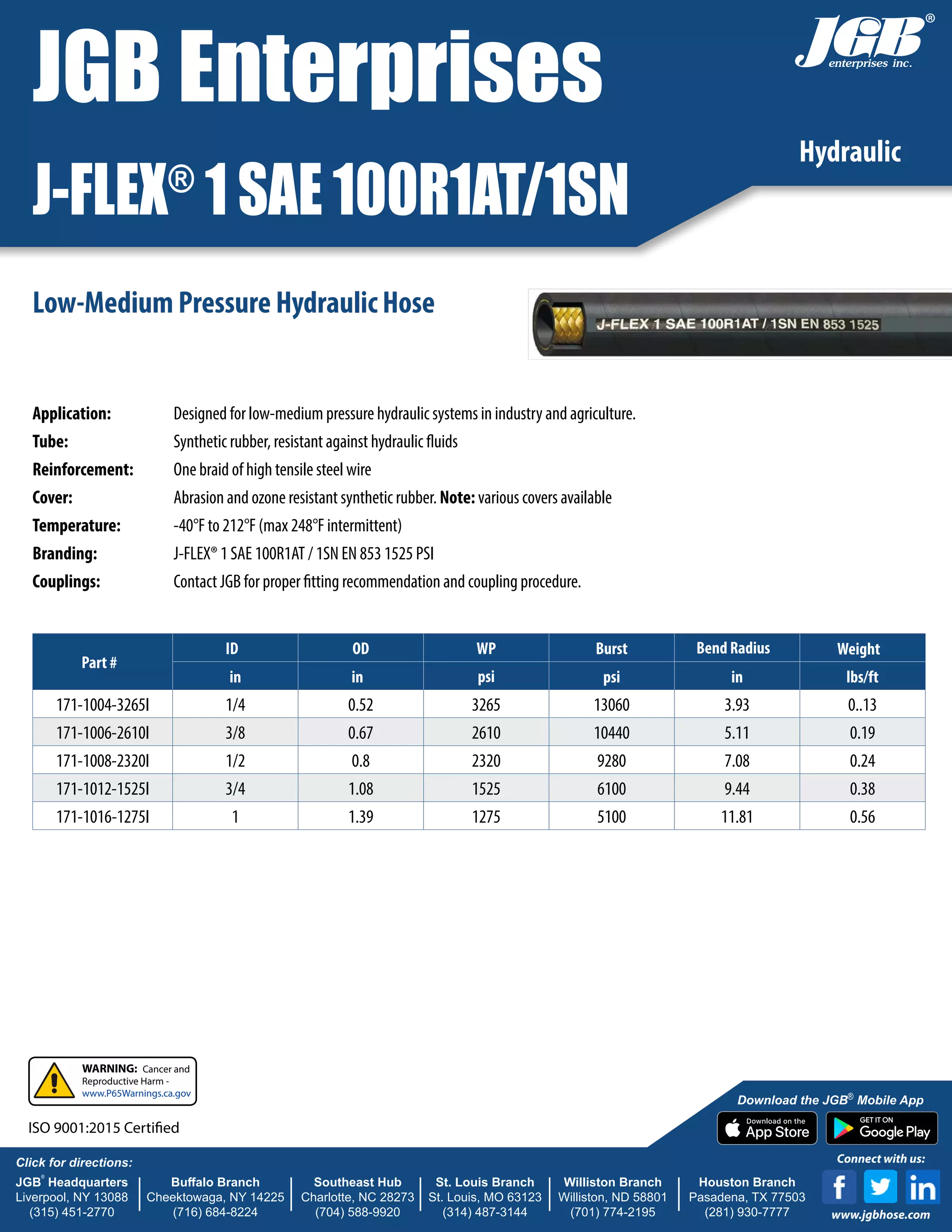 J-FLEX® 1 SAE 100R1AT/1SN Hose – Hydraulic Hose | PDF