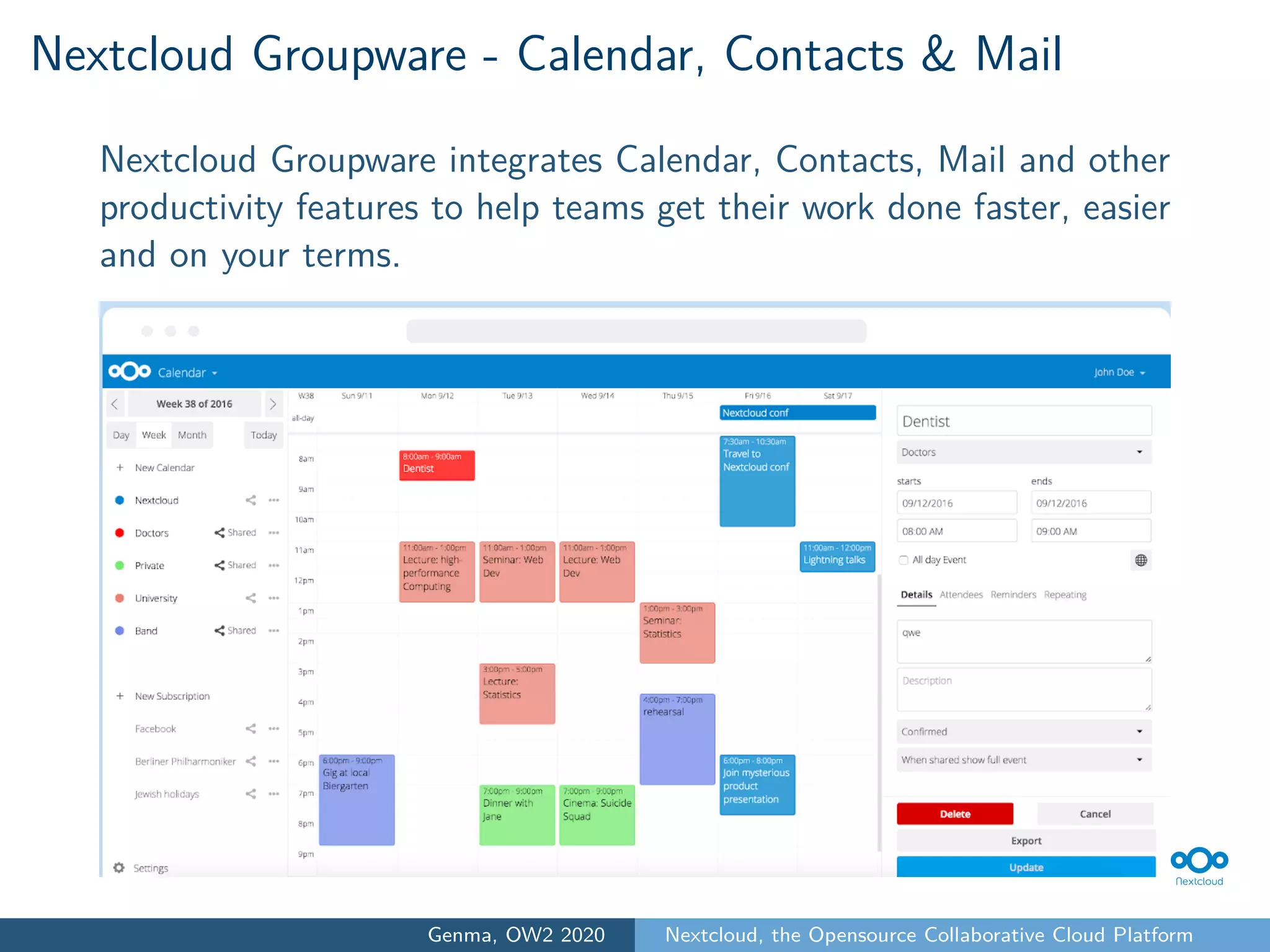 Nextcloud Open Source Collaborative Cloud Platform, OW2online, June2020 | PDF