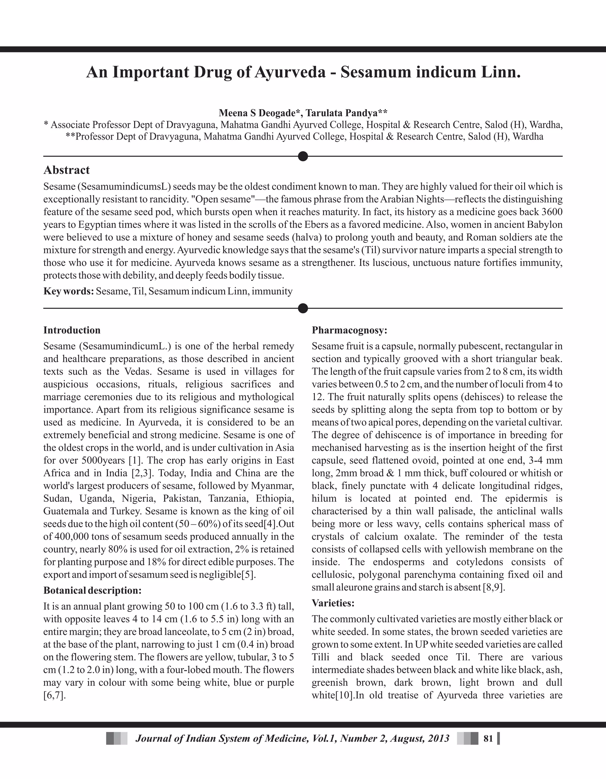 Sesamum indicum Linn | PDF