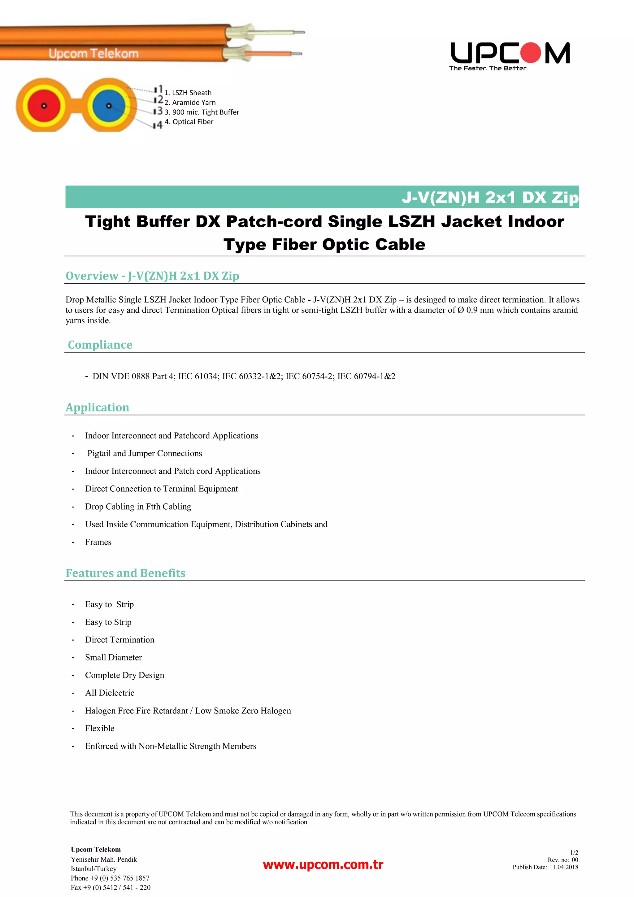 J v(zn)h 2x1 dx zip - Tight Buffer Fiber Optic Cables - upcom | PDF