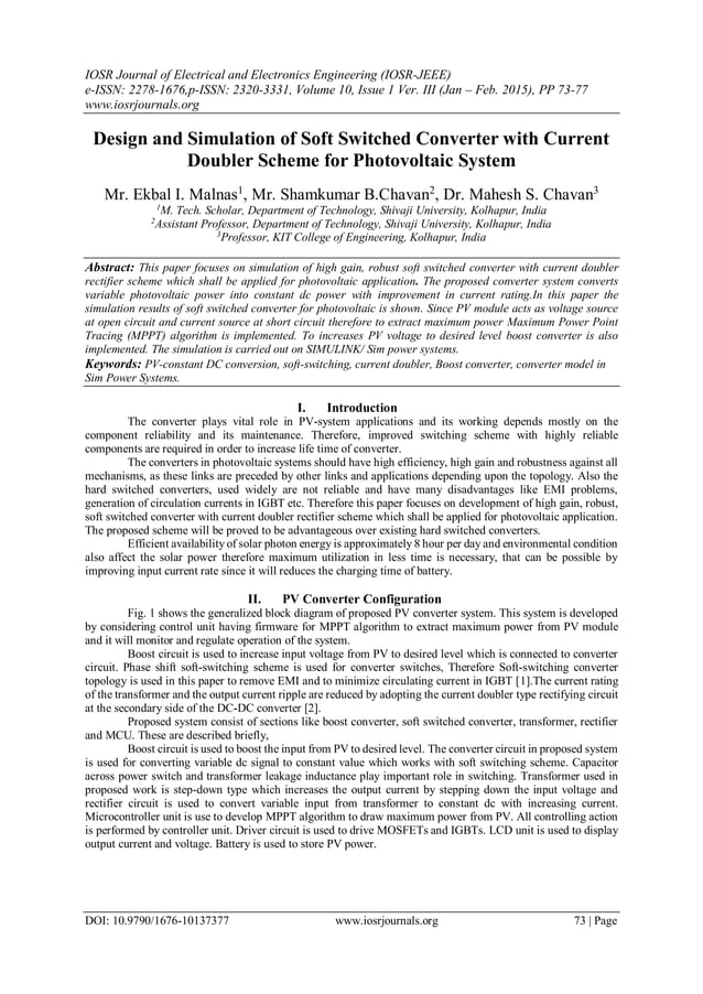 Design and Simulation of Soft Switched Converter with Current Doubler Scheme for Photovoltaic ...