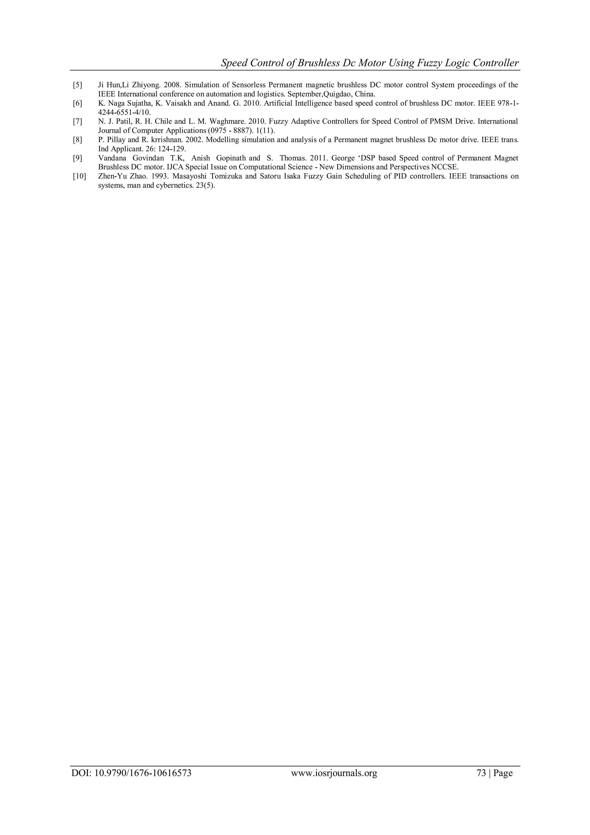 Speed Control Of Brushless Dc Motor Using Fuzzy Logic Controller Pdf
