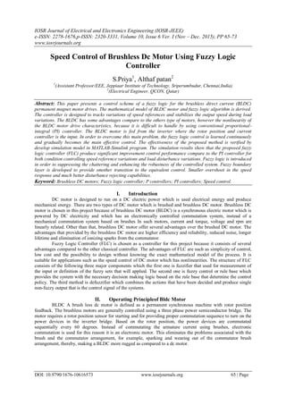 Speed Control of Brushless Dc Motor Using Fuzzy Logic Controller | PDF