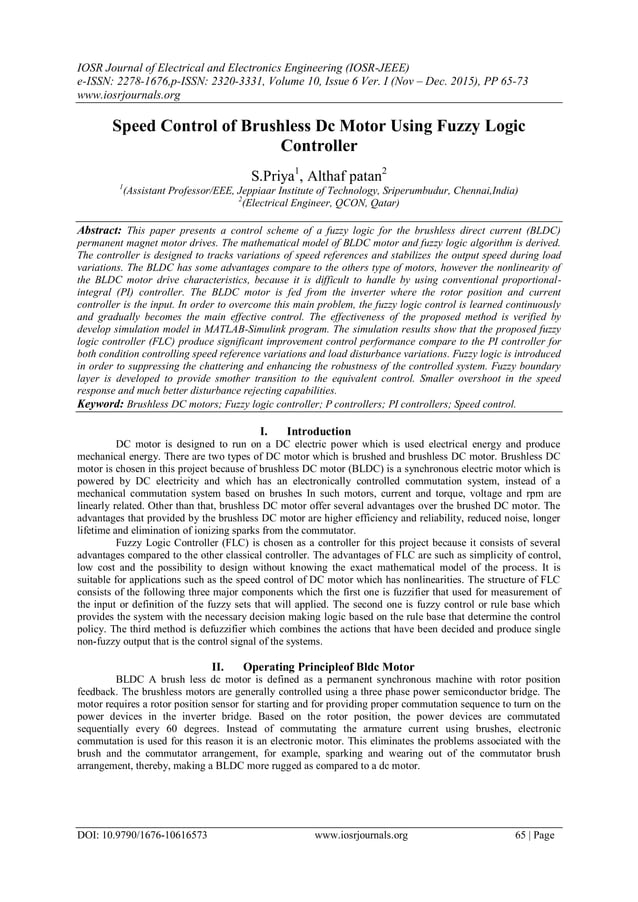 Speed Control of Brushless Dc Motor Using Fuzzy Logic Controller | PDF