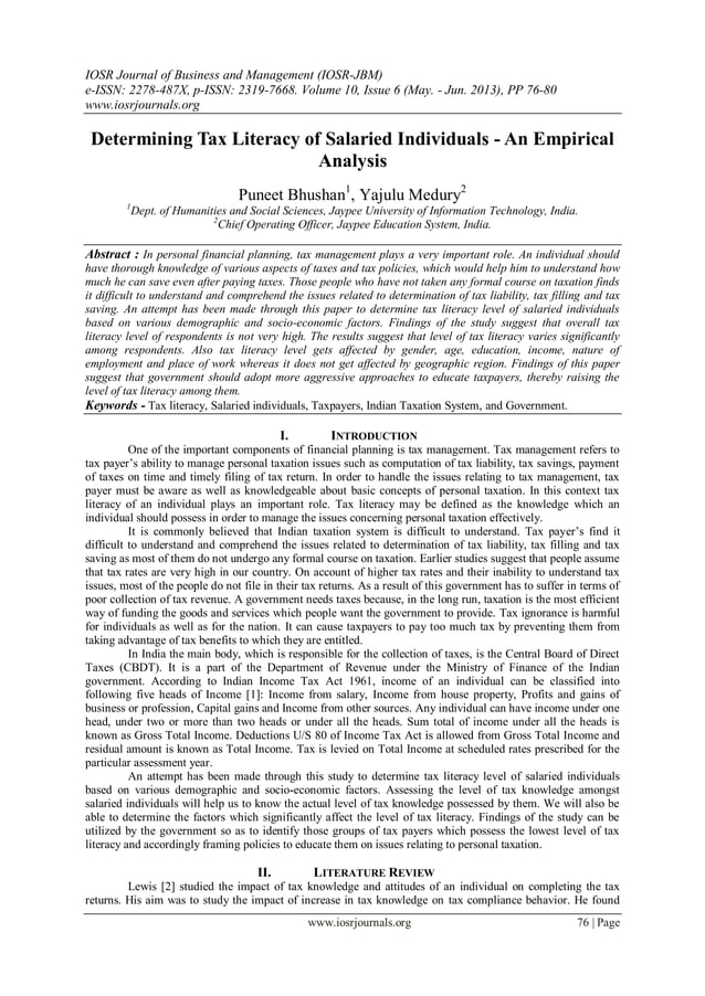 Determining Tax Literacy of Salaried Individuals - An Empirical ...