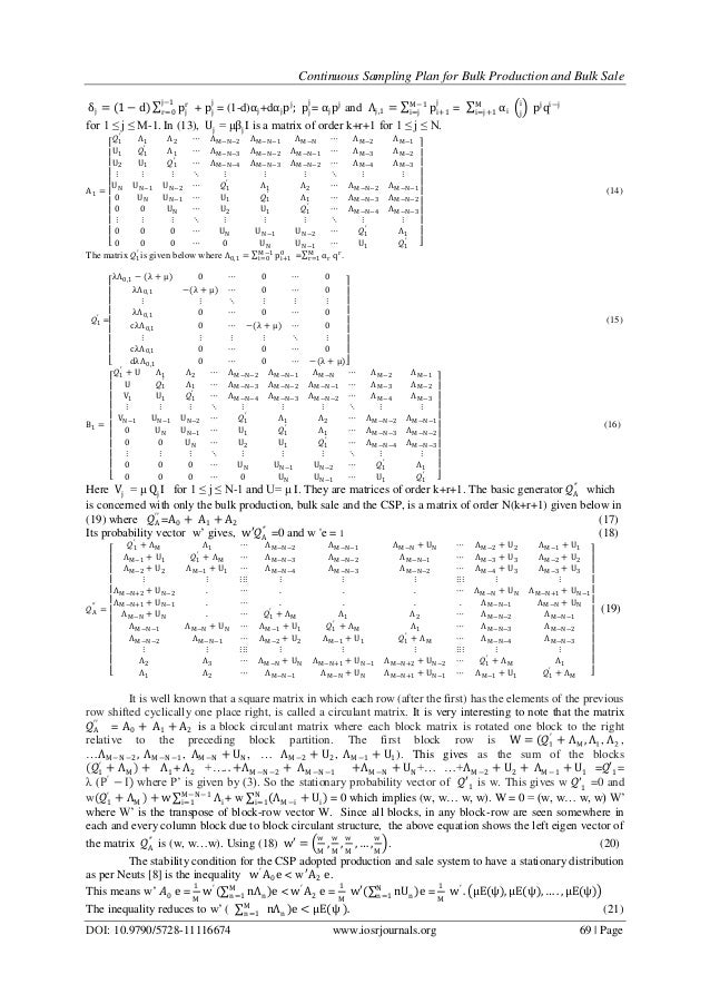 Continuous Sampling Plan for Bulk Production and Bulk Sale