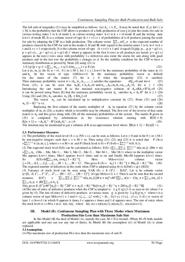Continuous Sampling Plan for Bulk Production and Bulk Sale