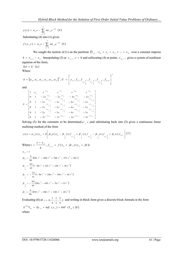 Hybrid Block Method for the Solution of First Order Initial Value Problems of Ordinary ...