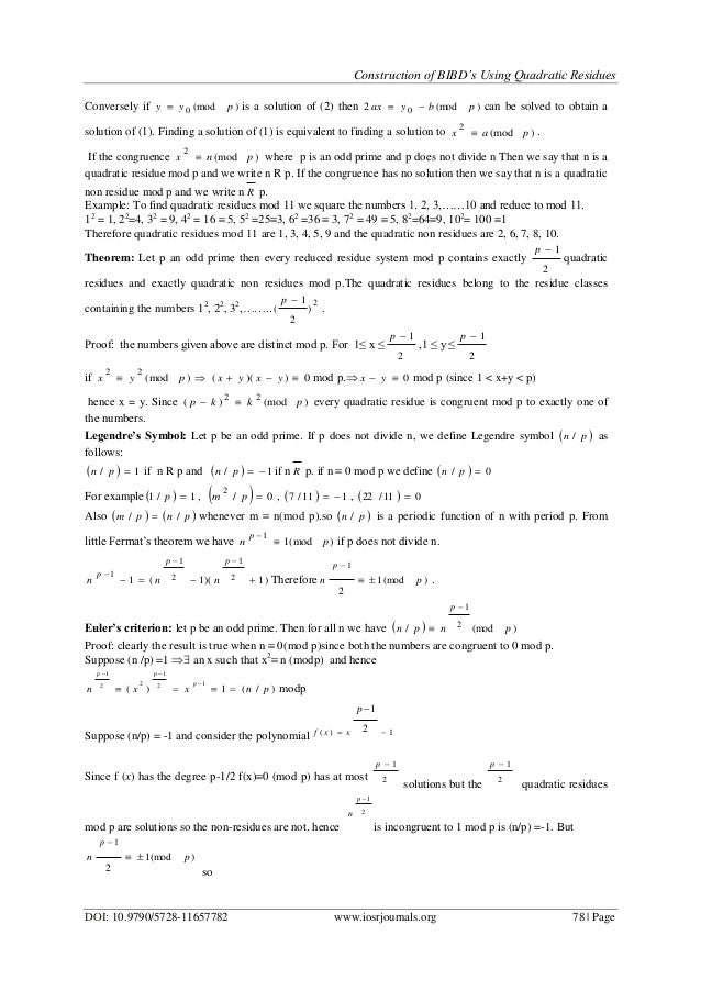 Construction of BIBD’s Using Quadratic Residues
