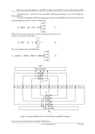 High Speed and Time Efficient 1-D DWT on Xilinx Virtex4 DWT Using 9/7 Filter Based NEDA ...
