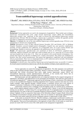 Trans-umbilical laparoscopy assisted appendicectomy | PDF