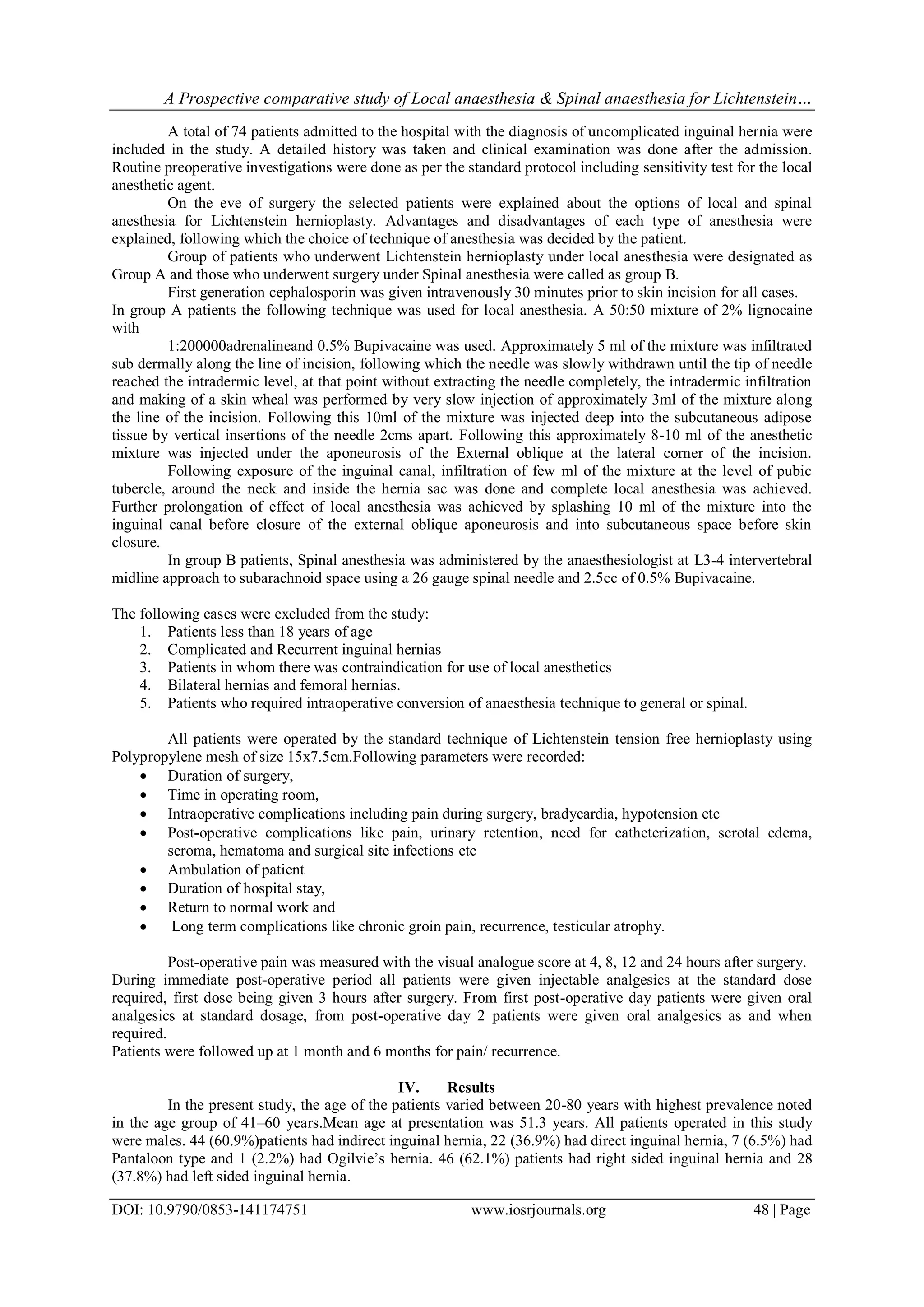 A Prospective comparative study of Local anaesthesia & Spinal ...