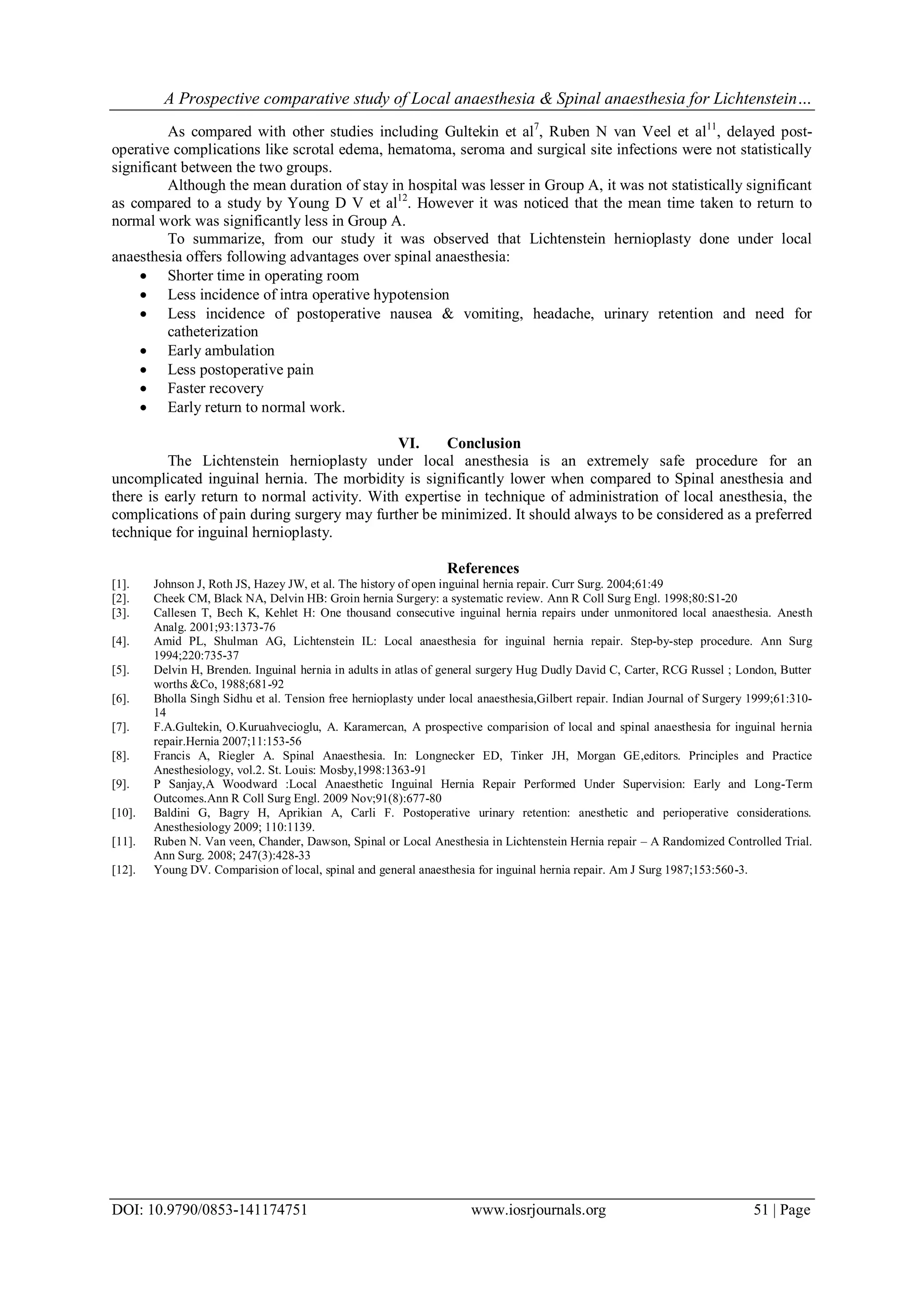 A Prospective comparative study of Local anaesthesia & Spinal ...