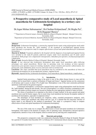 A Prospective comparative study of Local anaesthesia & Spinal ...