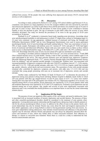 A Study on Mood Disorders in Acne among Patients Attending Skin Opd | PDF