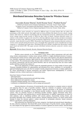 Distributed Intrusion Detection System for Wireless Sensor Networks | PDF