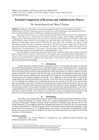 Postural Comparison of Dextrous and Ambidextrous Players | PDF