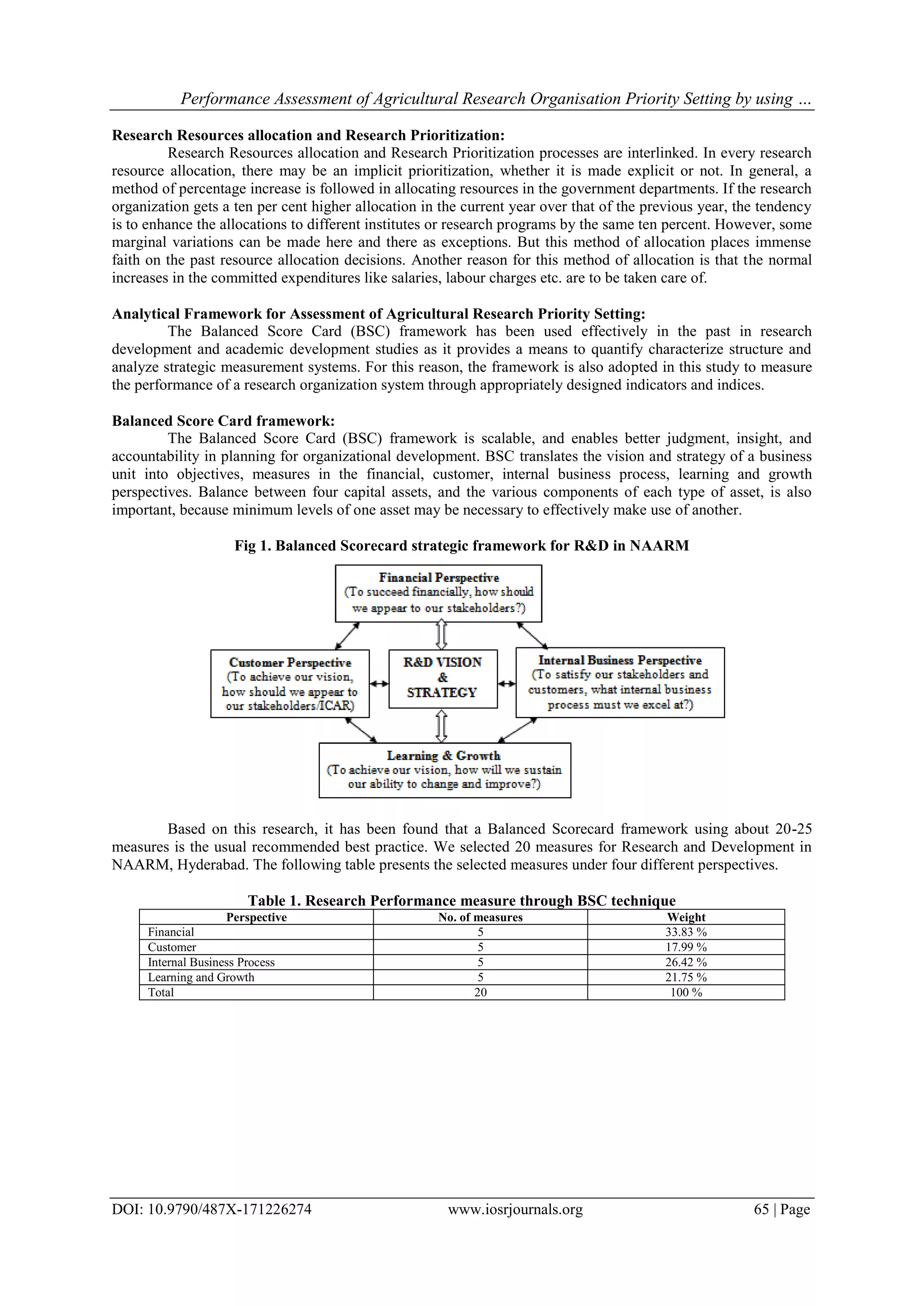 Performance Assessment of Agricultural Research Organisation Priority Setting by using Balanced ...