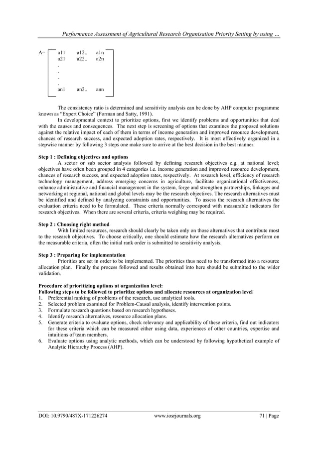 Performance Assessment of Agricultural Research Organisation Priority Setting by using Balanced ...