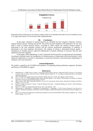 Performance Assessment of Agricultural Research Organisation Priority Setting by using Balanced ...