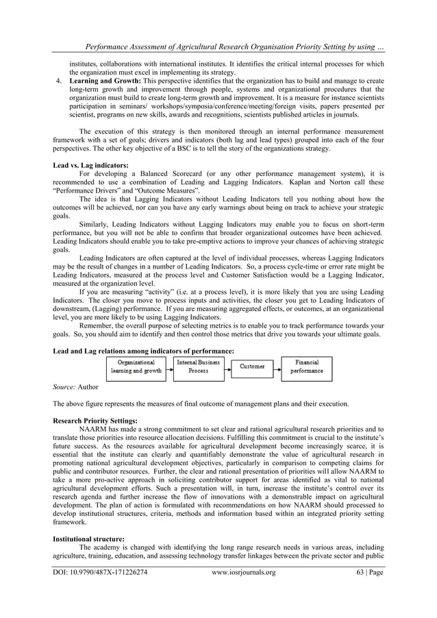 Performance Assessment of Agricultural Research Organisation Priority Setting by using Balanced ...