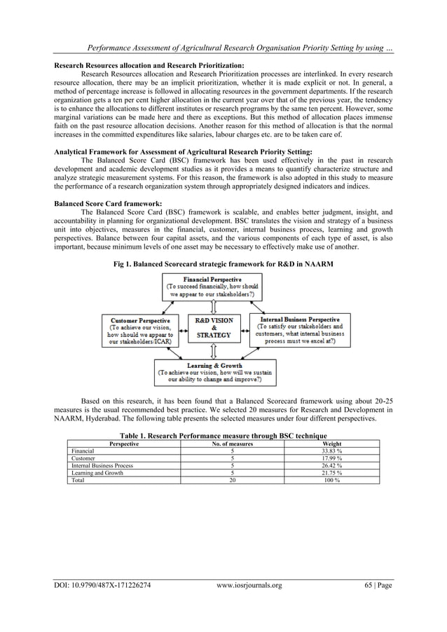 Performance Assessment of Agricultural Research Organisation Priority Setting by using Balanced ...
