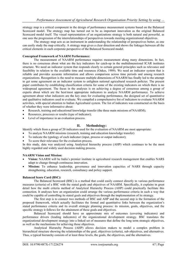 Performance Assessment of Agricultural Research Organisation Priority Setting by using Balanced ...