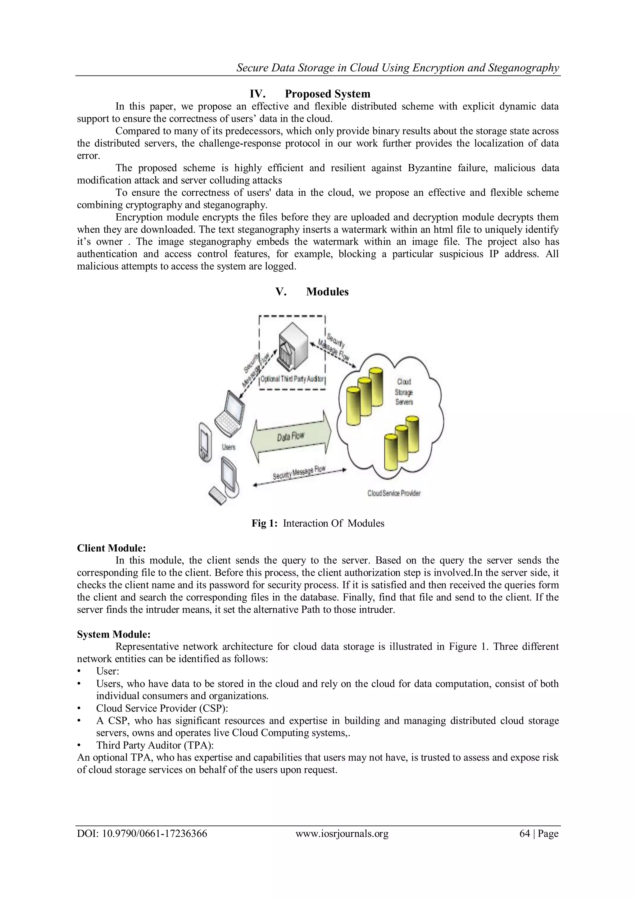 Secure Data Storage in Cloud Using Encryption and Steganography | PDF