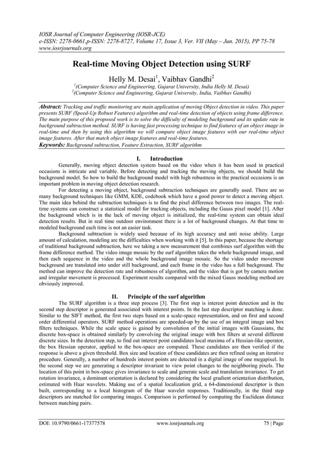 Real-time Moving Object Detection using SURF | PDF