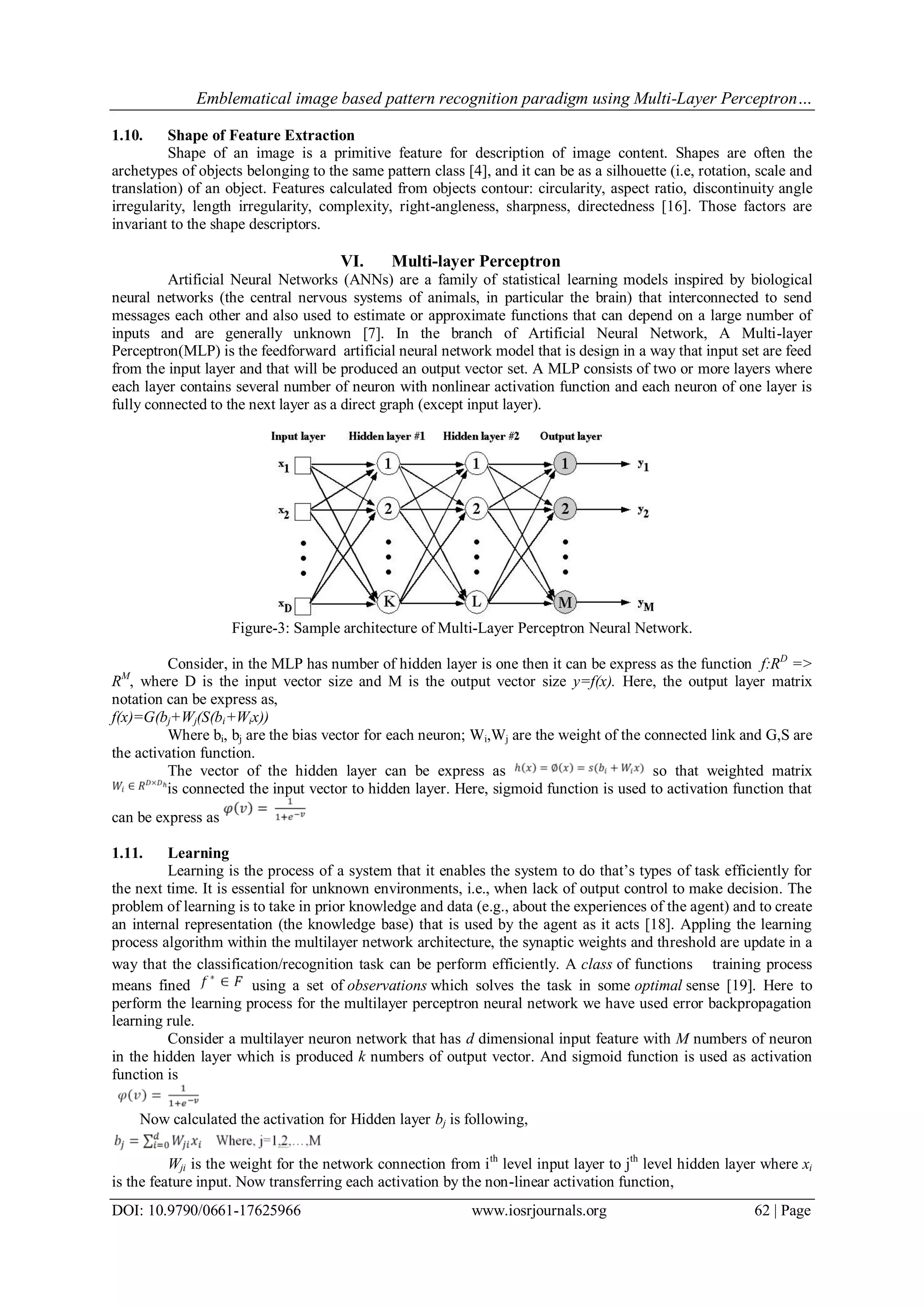 Emblematical Image Based Pattern Recognition Paradigm Using Multi Layer Perceptron Neural