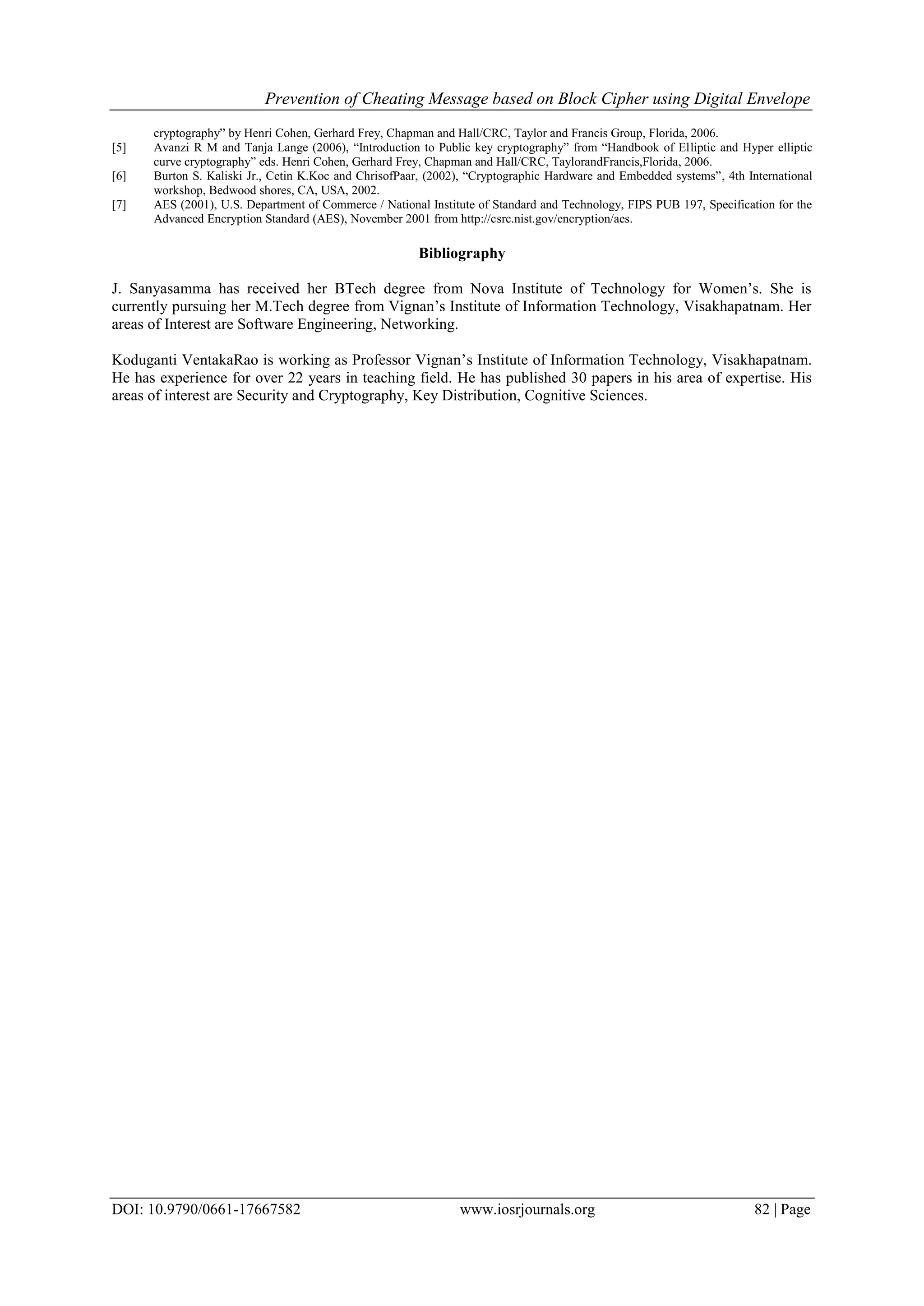 Prevention of Cheating Message based on Block Cipher using Digital Envelope | PDF