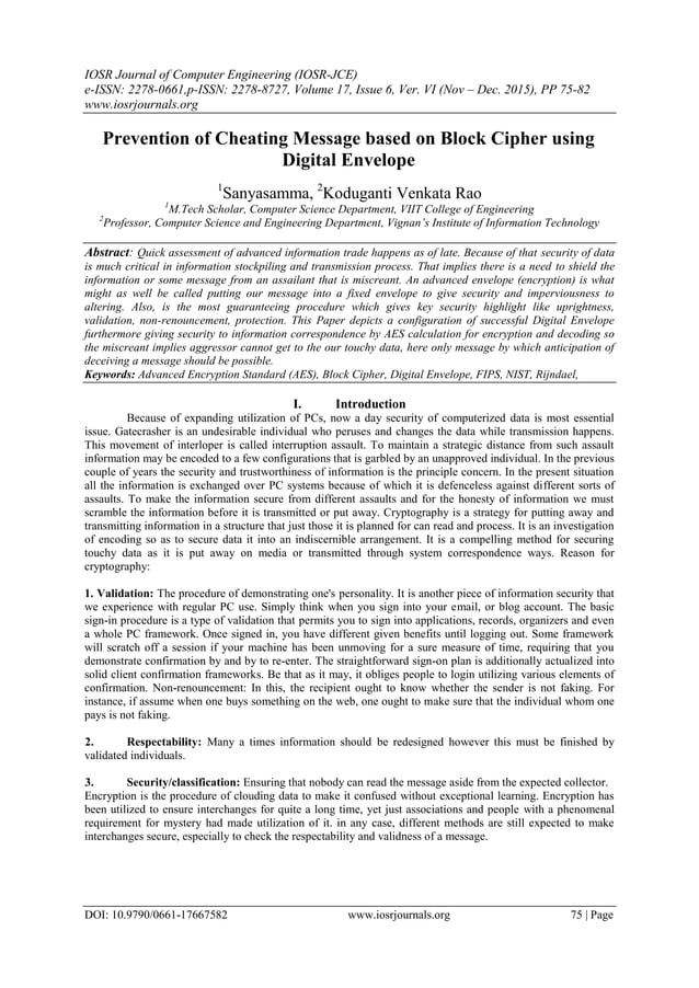 Prevention of Cheating Message based on Block Cipher using Digital Envelope | PDF