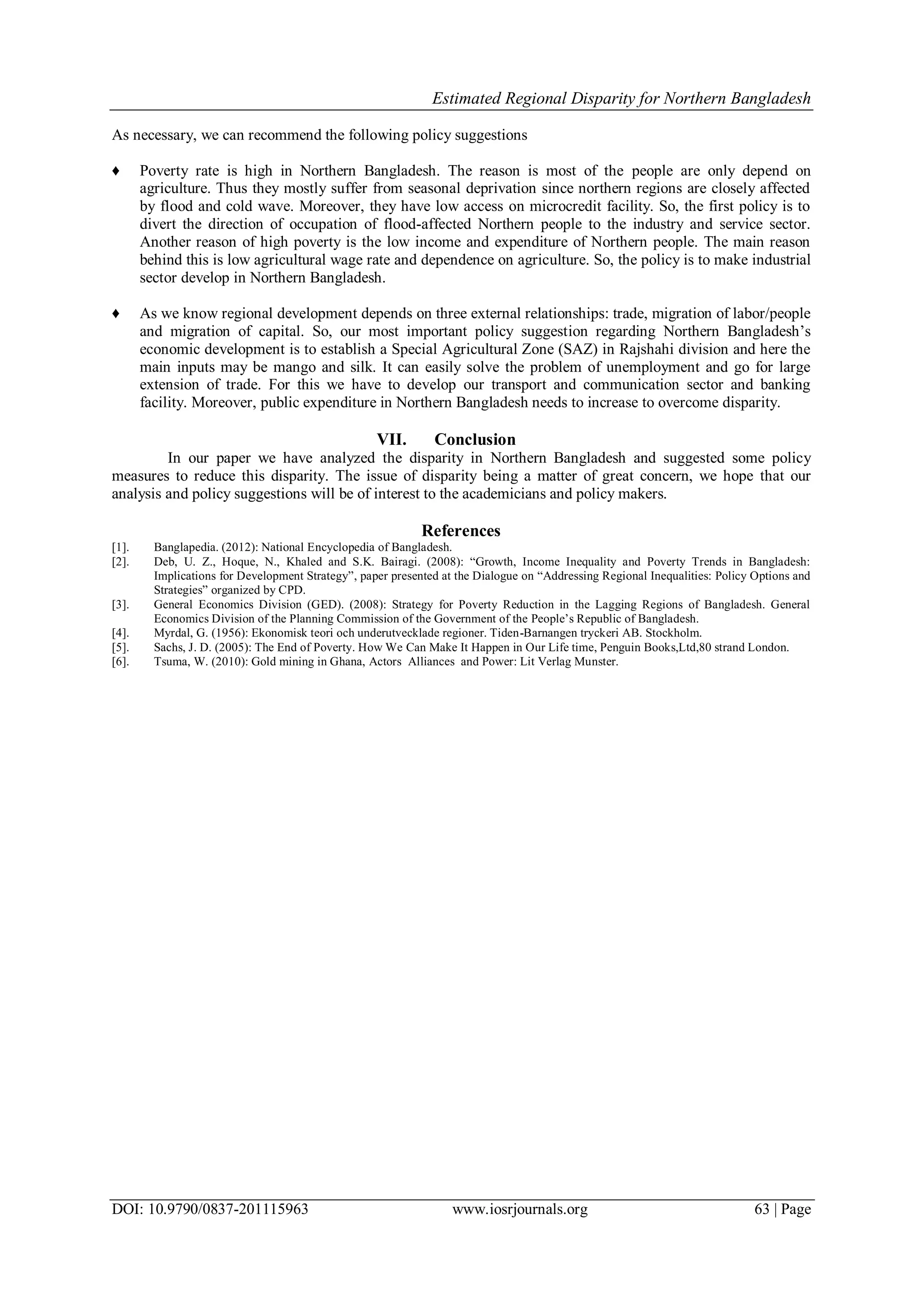 Estimated Regional Disparity for Northern Bangladesh | PDF