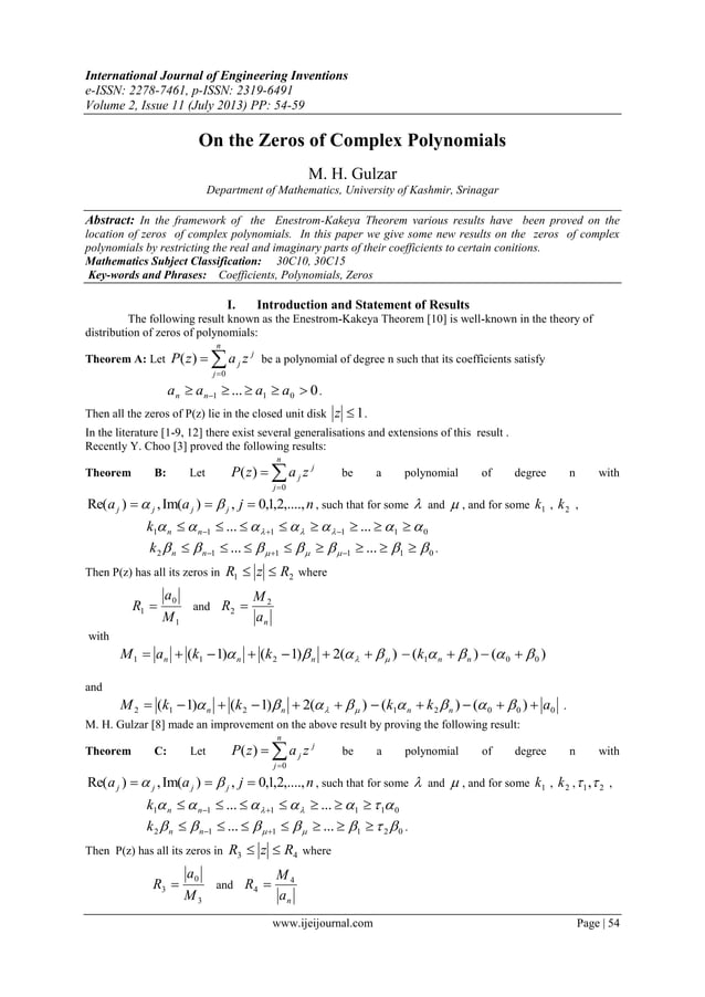 On the Zeros of Complex Polynomials | PDF | Physics | Science
