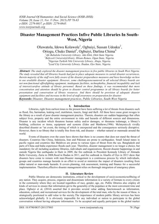 Disaster Management Practices Infive Public Libraries In SouthWest ...