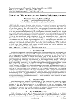 Network on Chip Architecture and Routing Techniques: A survey | PDF