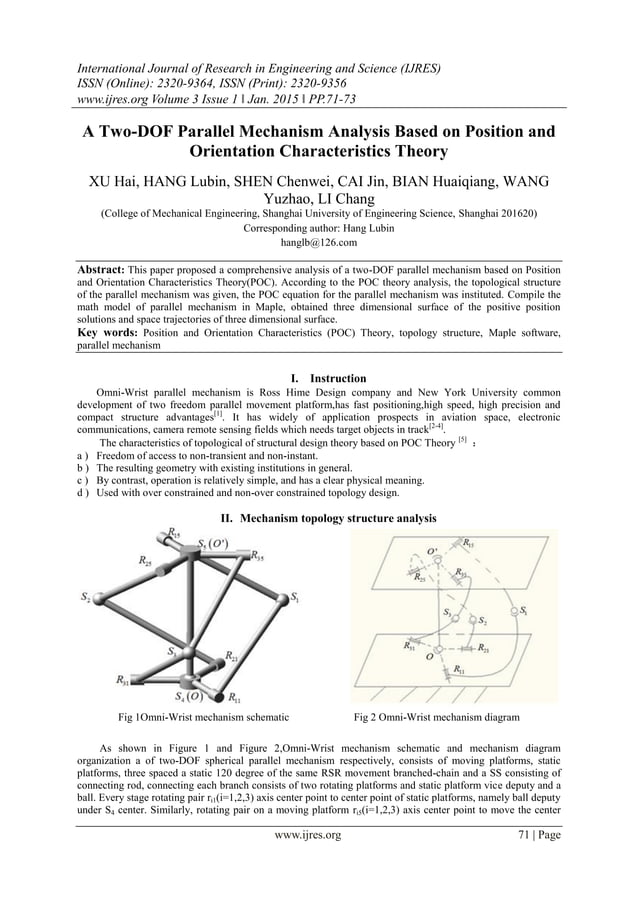 A Two-DOF Parallel Mechanism Analysis Based on Position and Orientation ...