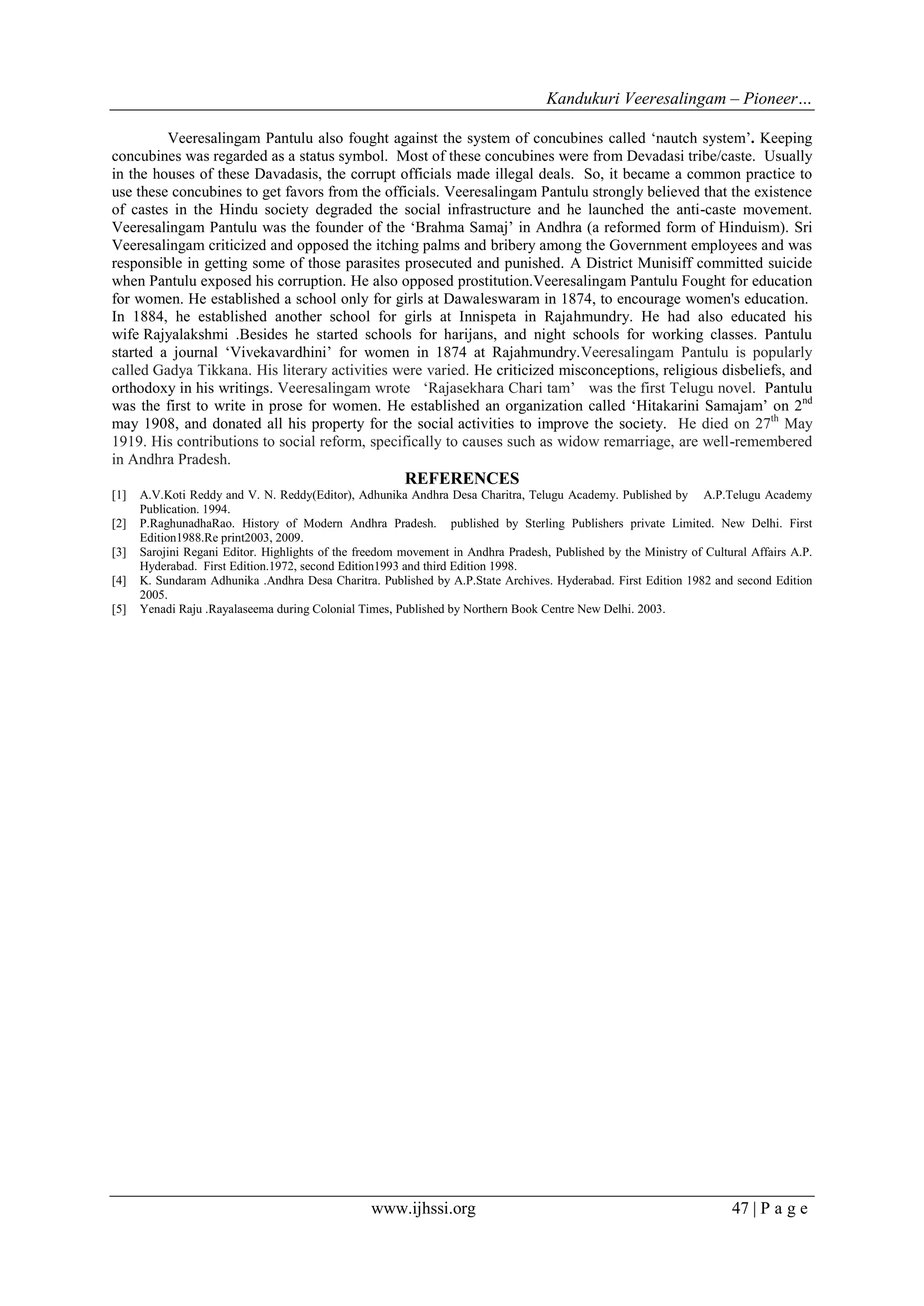 Kandukuri Veeresalingam – Pioneer Of Modern Andhra | PDF