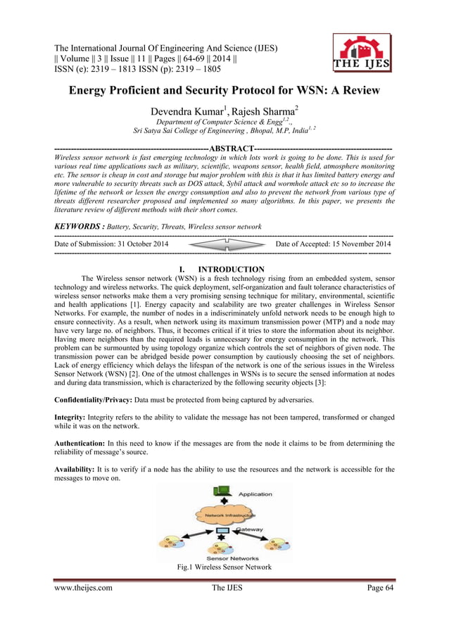 Energy Proficient and Security Protocol for WSN: A Review | PDF