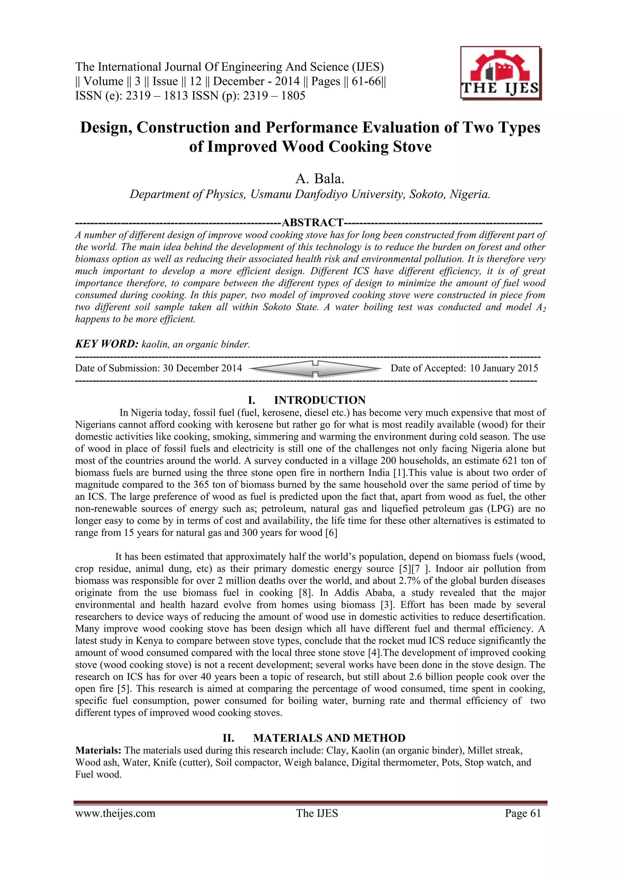 Design, Construction and Performance Evaluation of Two Types of ...