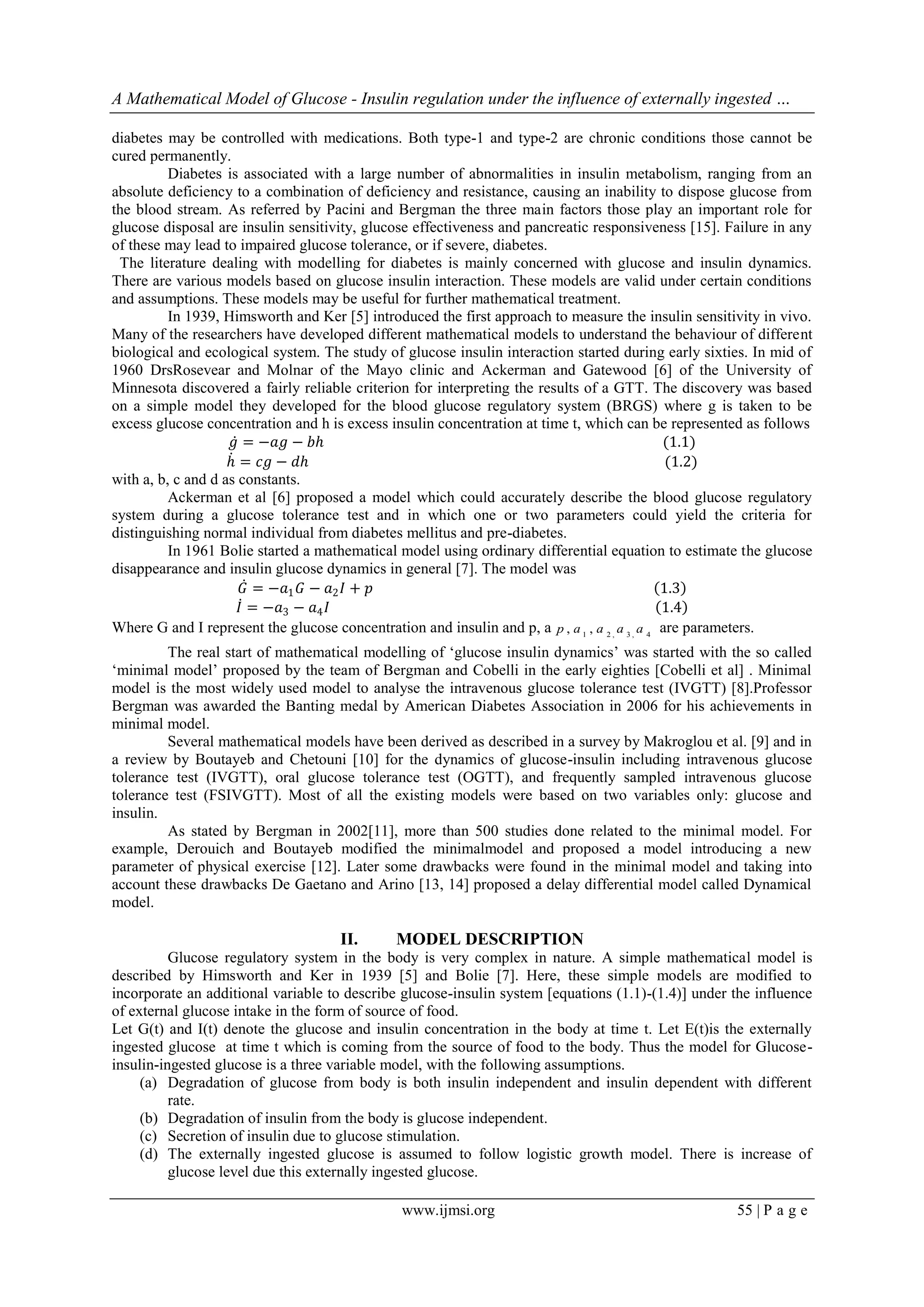 A Mathematical Model of Glucose - Insulin regulation under the influence of externally ingested ...