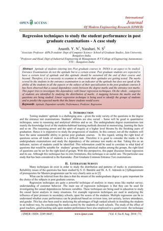 Regression techniques to study the student performance in post graduate examinations - A case ...