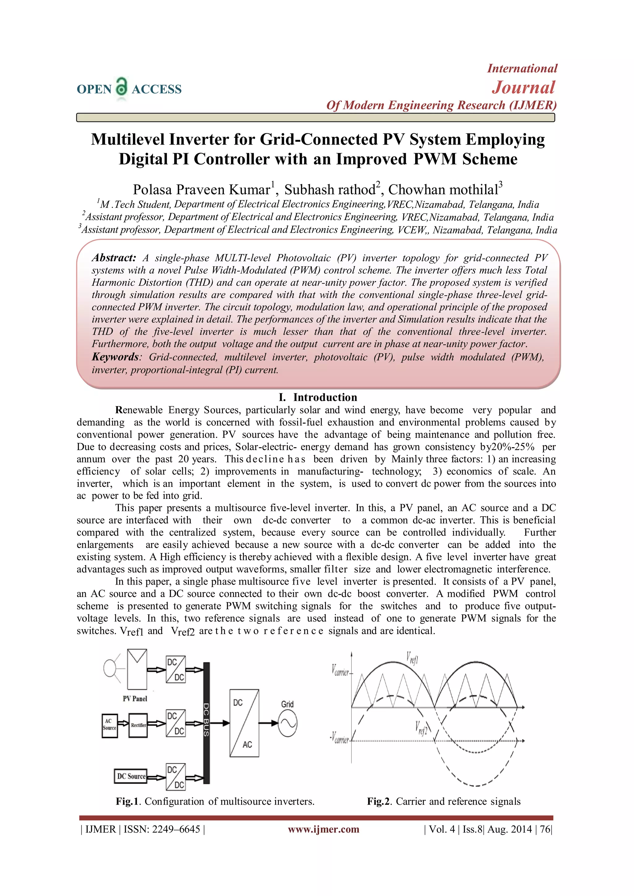 Multilevel Inverter for Grid-Connected PV System Employing Digital PI Controller with an ...