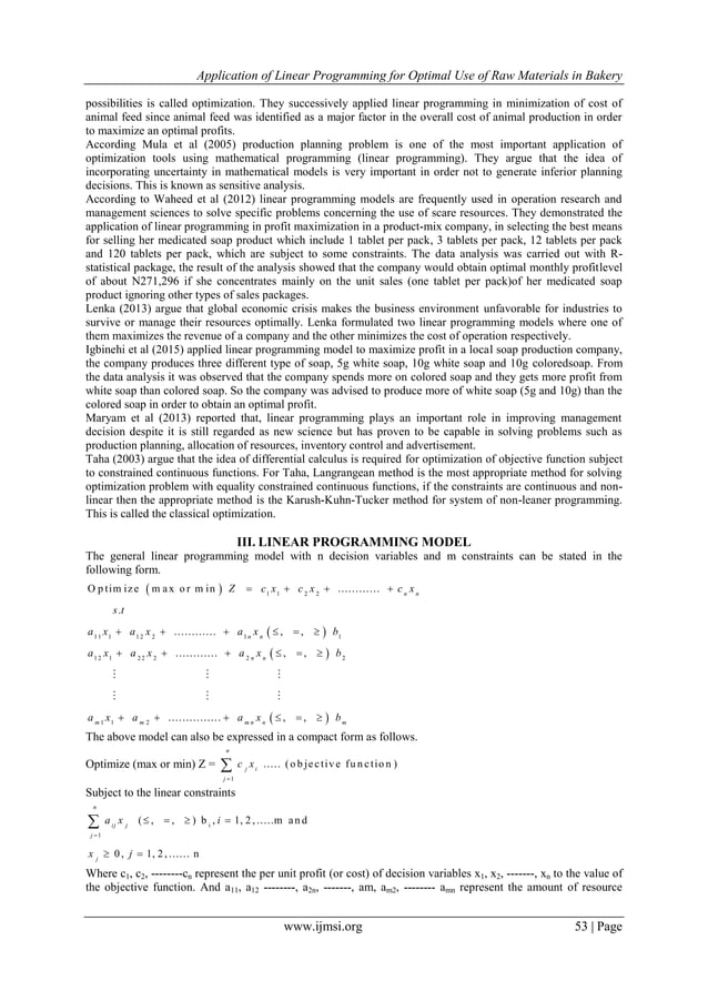 Application of Linear Programming for Optimal Use of Raw Materials in ...